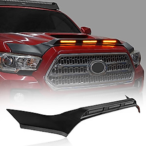 Hooke Road Tacoma Hood Protector Bug Deflector Stone Guard Shield w/Amber Lights for Toyota Tacoma 3rd Gen 2016 2017 2018 2019 2020 2021 2022 2023 (Matte Black)