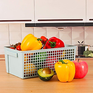 EYSOLD Plastic Storage Baskets, Portable PP Storage Boxes with Handles, Desktop Storage Box (6-Pack, Blue)