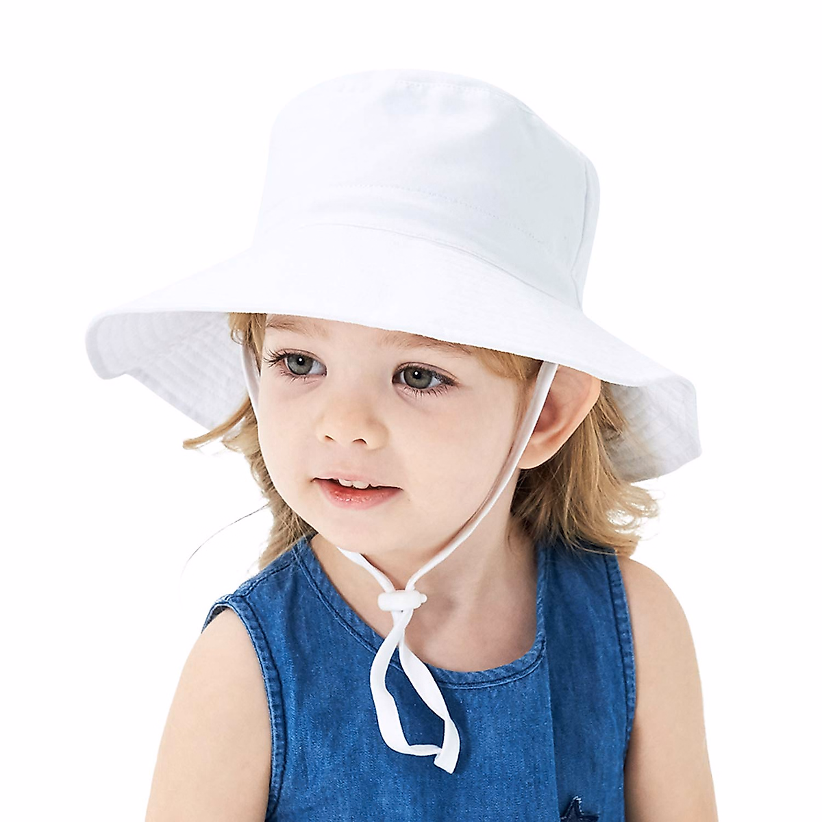Zando Baby Sun Hat Summer UPF 50+ Sun Protection Baby Boy Beach Hats Kid Wide Brim Bucket for Baby Girl White 4-8 Years