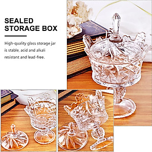 DOITOOL Crystal Glass Candy Dish With Lid Crown Candy Jar Decorative Candy Bowl Crystal Covered Cookie Jar for Home Office Desk