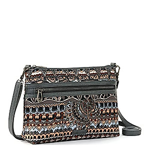 Sakroots Womens Sakroots Campus Mini Crossbody in Canvas, Grey One World, One Size US