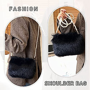 Ynport Faux Fur Bag for Women Fuzzy Evening Clutch Fluffy Feather Shoulder Purse Small Cute Furry Phone Crossbody Handbags