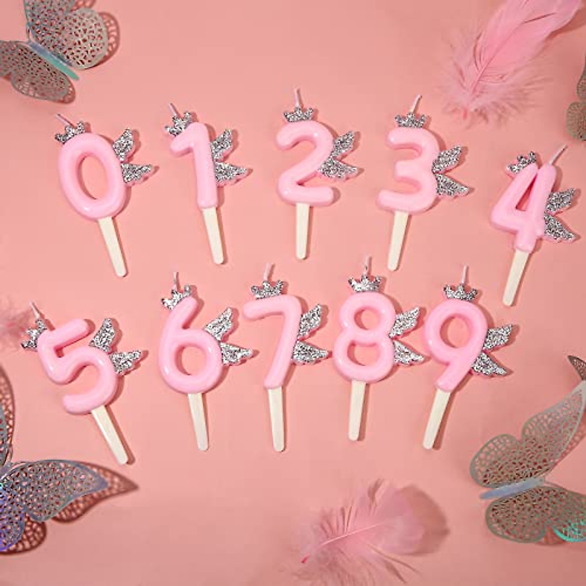 2.6" Large Birthday Candles, 0-9 Crown Number Candle Glitter Pink Birthday Candle Cake Topper Numeral Cake Candles for Baby Girl Birthday Cakes Anniversary Wedding Party (Number 5)