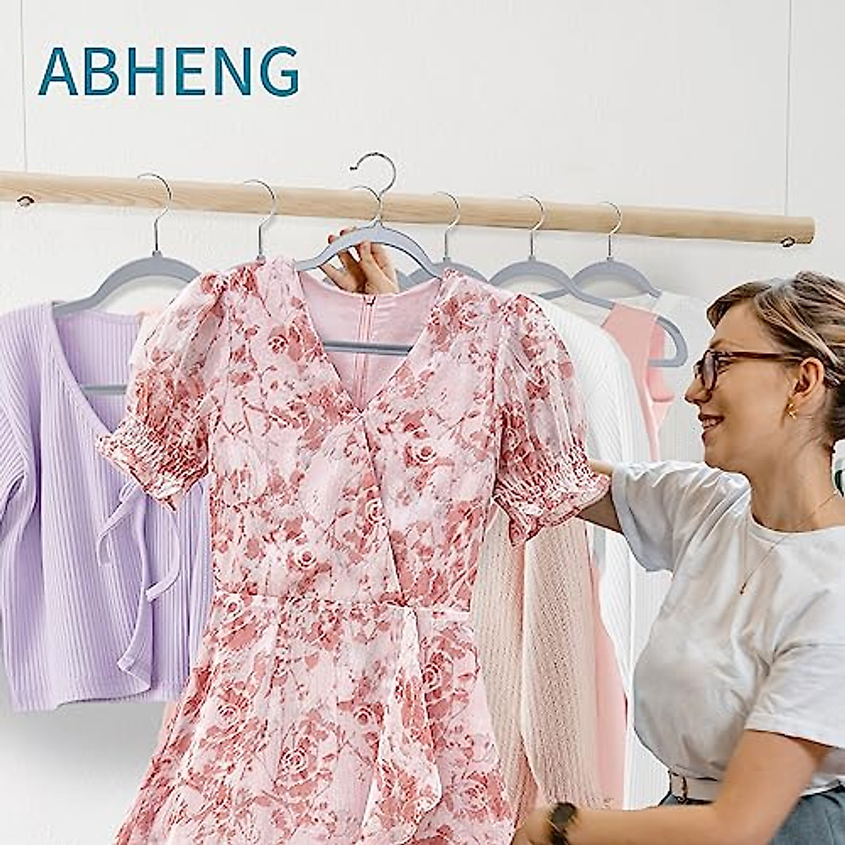 ABHENG 30 Pack Clothes Hangers, Non Slip Plastic Coat Hangers, 360°Swivel Hook, Space Saving, 0.2 Inches Thick, Heavy Duty, Hanging Dry Wet Clothes, Gray, UAPY0130G