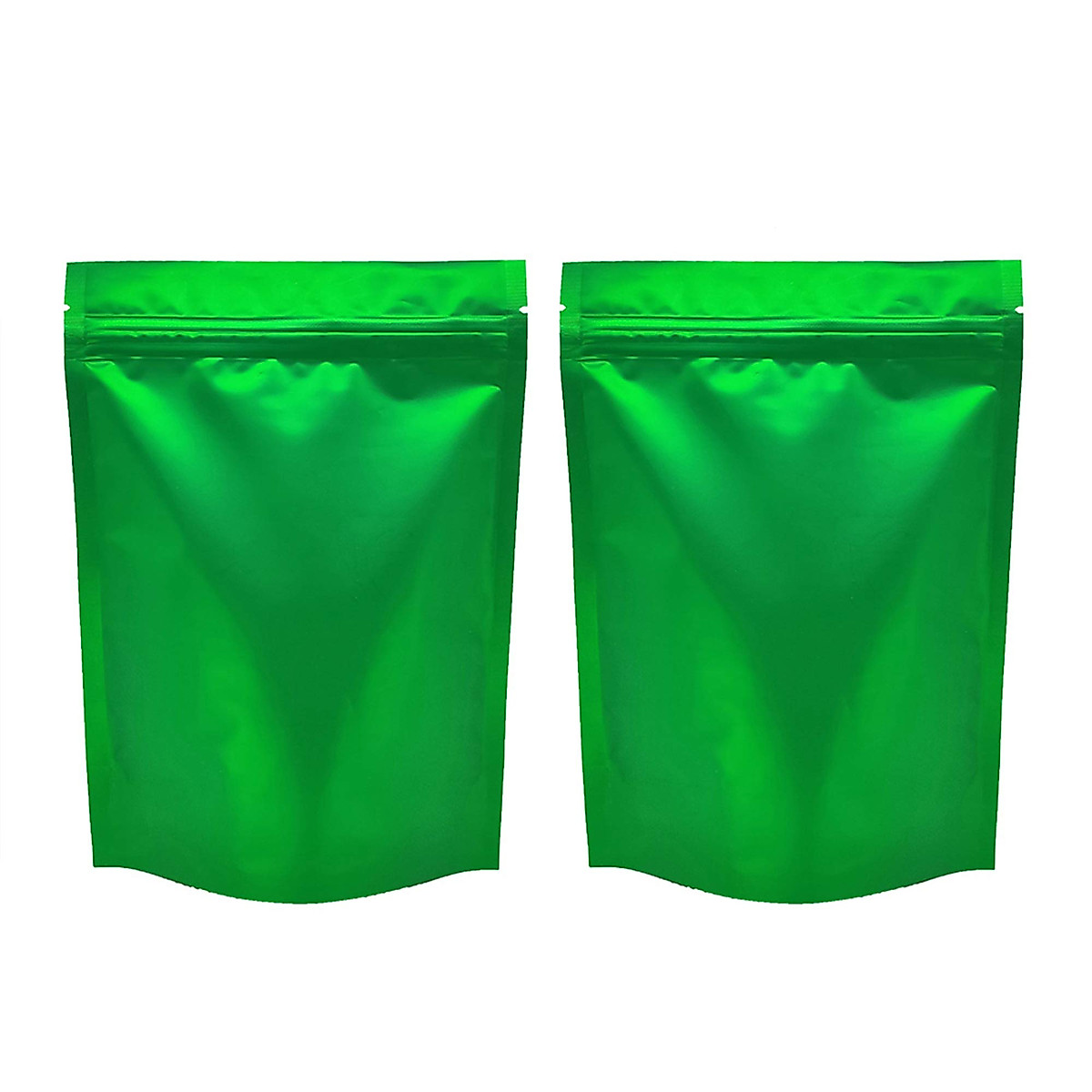 QQ Studio Pack of 100 Matte/Glossy Color Stand-Up Mylar Foil Resealable Zipper Pouches (5.5" x 7.8", Matte Green)
