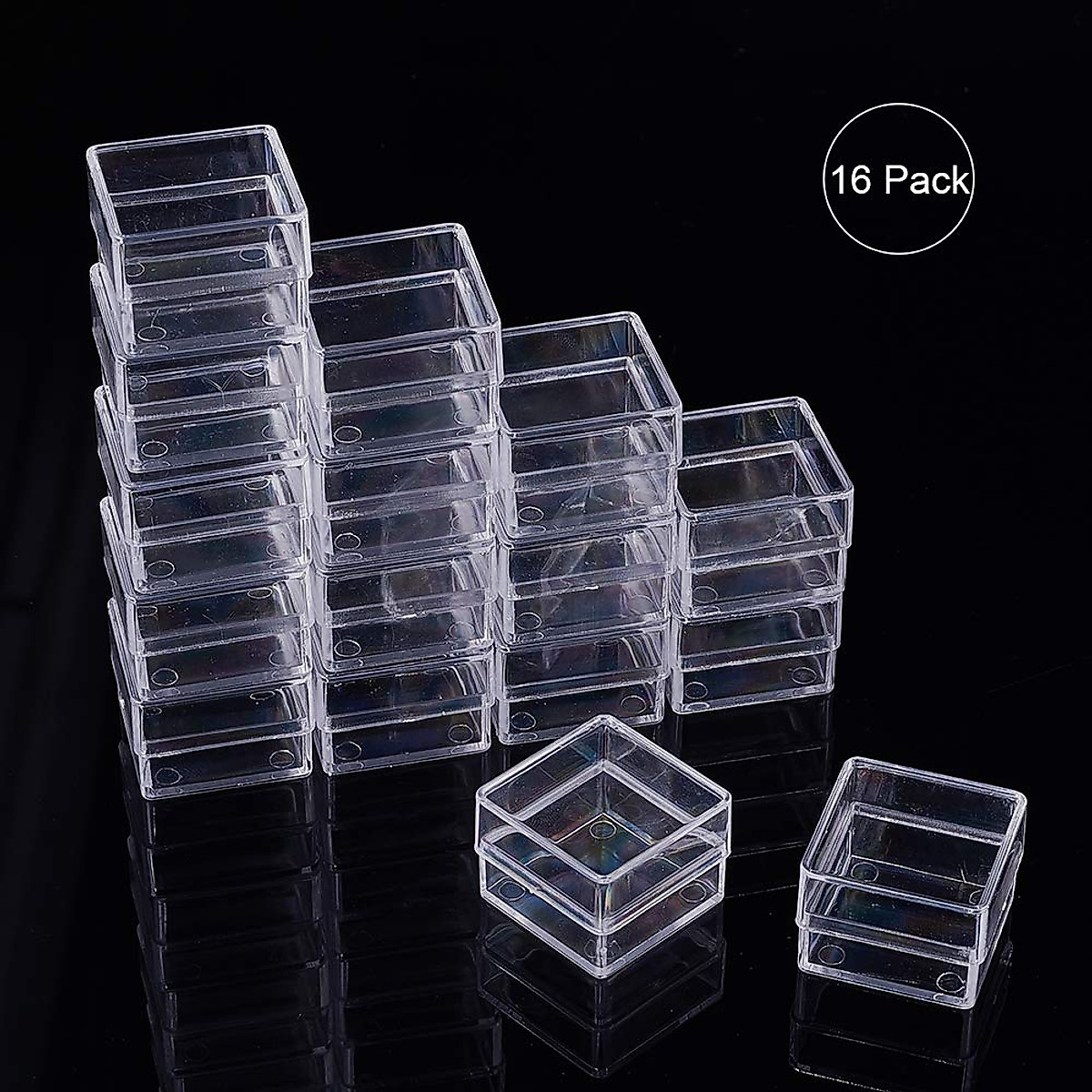 BENECREAT 16 Pack Square High Transparency Plastic Bead Storage Containers Box Case for beauty supplies,Tiny Bead,Jewerlry Findings, and Other Small Items - 1.18x1.18x0.86 Inches