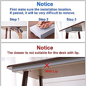 LuluEasy 2 Pack Under Desk Drawer Self-Adhesive Hidden Desktop Organizer, Attachable Desk Drawer Slide Out, Table Storage Tray for Pencil Pen Stationery Home Office Organization, Large Gray