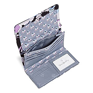 Vera Bradley Women's Cotton Trifold Clutch Wallet With RFID Protection, Plum Pansies - Recycled Cotton, One Size