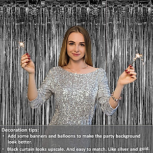 Vanujoy Iridescent Black Foil Fringe Backdrop Curtains 2024 Graduation Party Decoration - 2 Pack Tinsel Party Door Wall Curtain for Birthday Bachelorette Party Engagement Bridal Shower Baby Shower