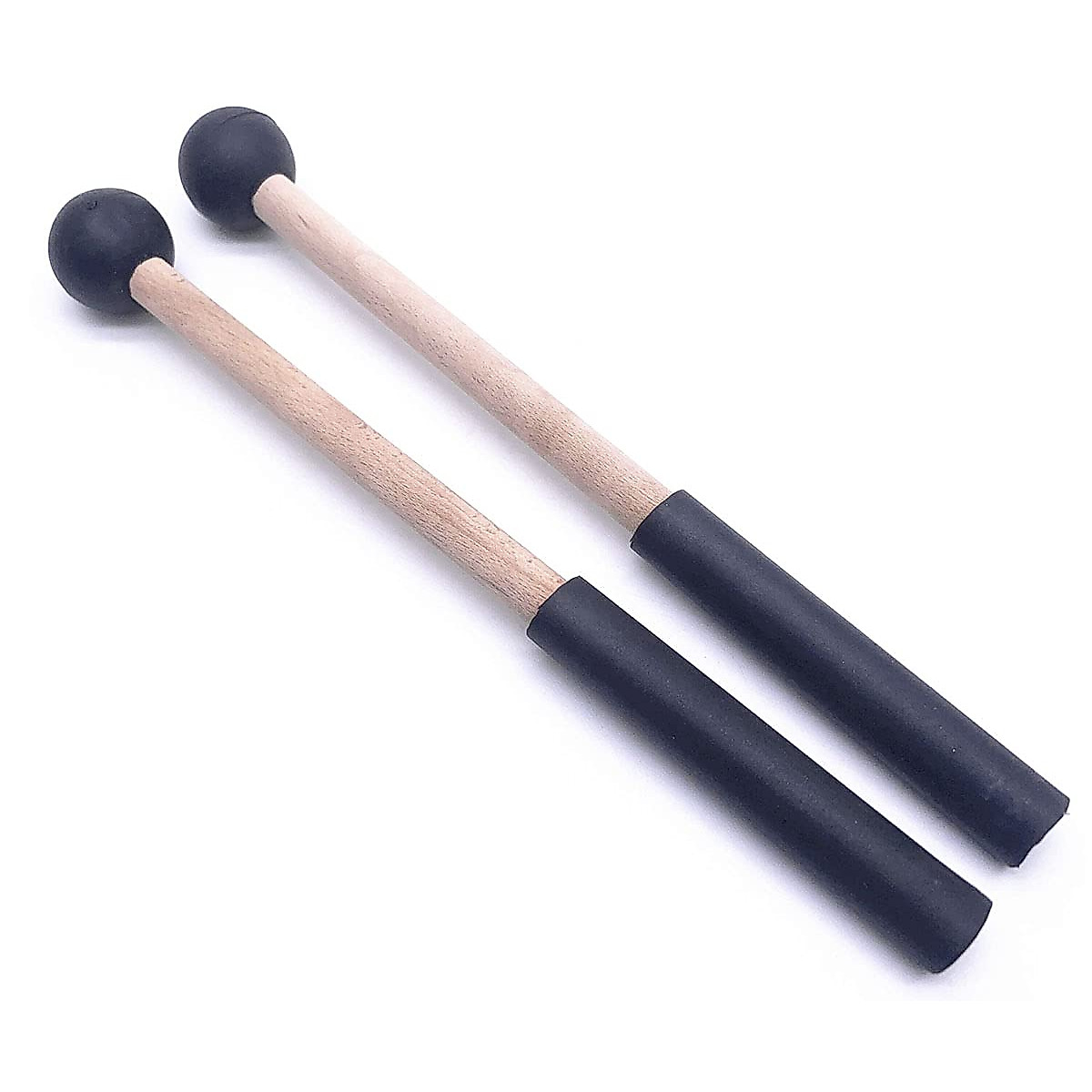 Jiayouy 8 Inch Rubber Head Percussion Mallets Sticks for Tongue Drum, Xylophone,Glockenspiel, Woodblock, Bell Pack of 2 Black
