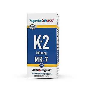 Superior Source Vitamin K2 MK-7 (Menaquinone-7), 100 mcg, Quick Dissolve Sublingual Tablets, 60 Count, Healthy Bones and Arteries, Immune & Cardiovascular Support, Assists Protein Synthesis, Non-GMO