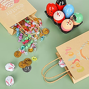 TOXOY Easter Kraft Gift Bags,18PCS Easter Paper Bags with Handles Easter Goodie Bags Bulk Easter Party Favor Bags for Candies Cookies Toys