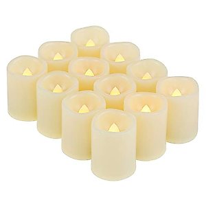 Flameless LED Battery Operated Votive Candles with Timer Flickering Plastic Votives for Home Garden Wedding Party Christmas Halloween Decorations Pumpkin Lights, Batteries Included, 12 Pack