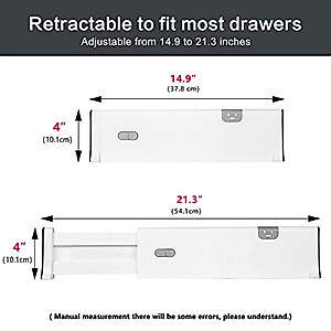 Drawer Dividers Organizers 4 Pack, Expandable from Length 14.9-21.3'', Adjustable 4" High, Deep Dresser Drawer Organizer, Plastic Drawer Separators for Clothing, Kitchen Utensils and Office Storage