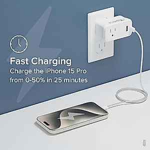 Plugable Wall Outlet Extender with 1x USB-C and 1x USB, 32W USB C Charger Block, USBC Fast Charger for iPhone 13/14, Travel, Home, Office, Cruise Ship