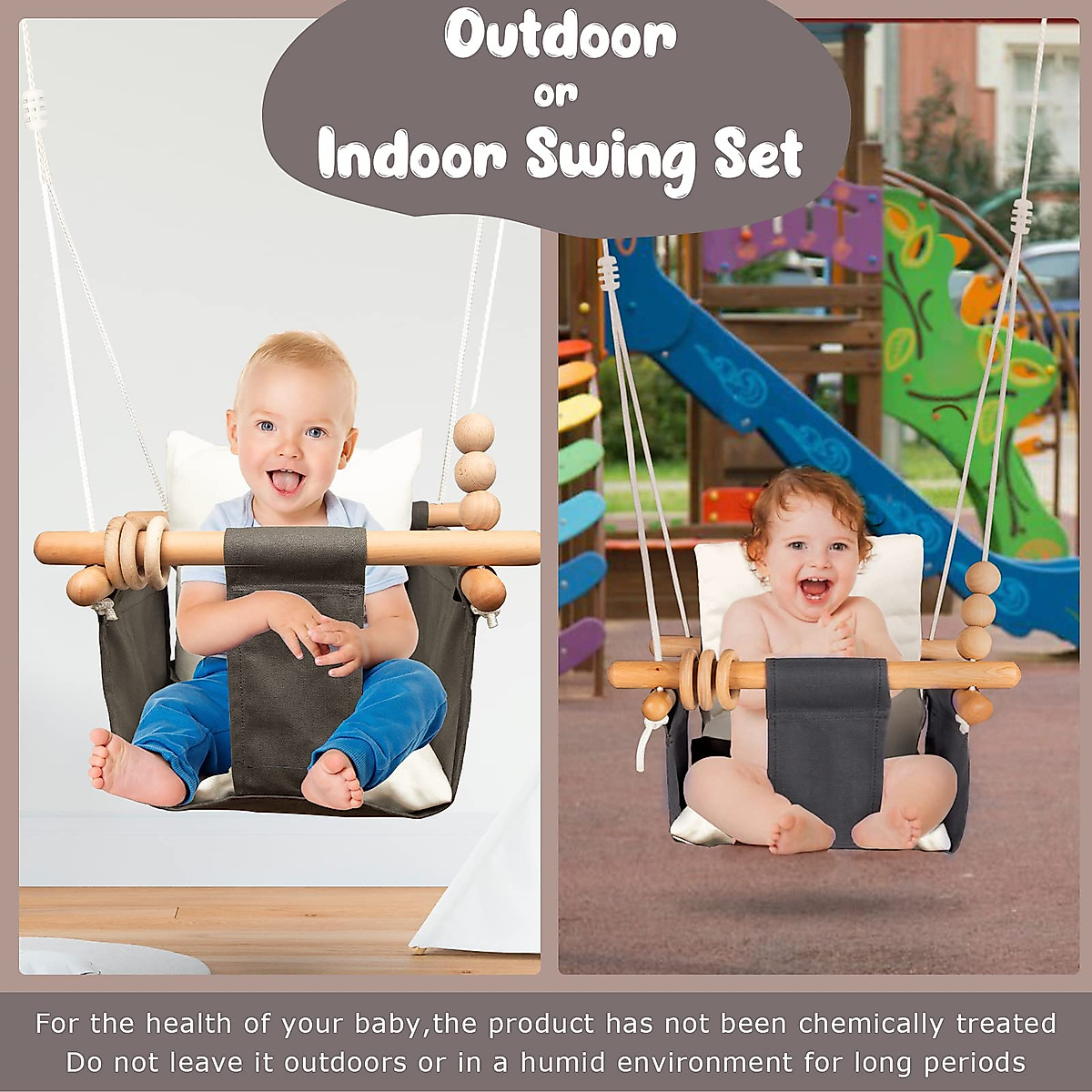 Baby Swing Outdoor Indoor Toddler Swing Seat with Safety Belt, Canvas Hanging Swings Outside Tree Swing Great Gift for Baby Boys Girls Kids Lovers