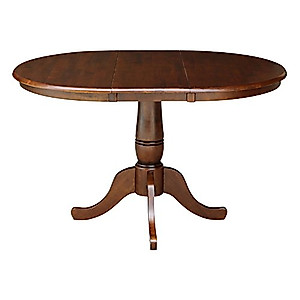 International Concepts Standard Height 36-Inch Round Extension Table with 12-Inch Leaf, Espresso