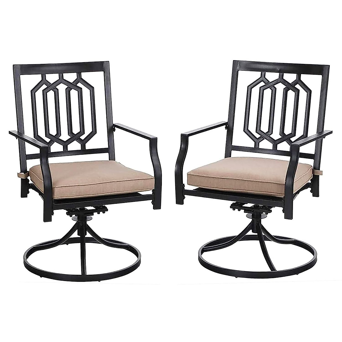 PHI VILLA Outdoor Metal Swivel Chairs Set of 2 Patio Dining Rocker Chair with Cushion Furniture Set for Garden Backyard Bistro, Black
