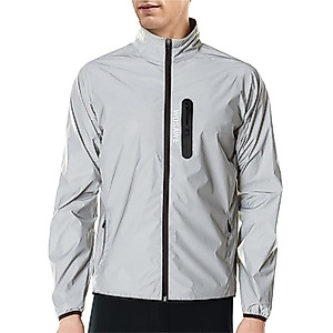 WOSAWE Men Reflective Jacket Night Glowing Bomber Jacket MTB Cycling Windbreaker Travel Sport Coat(Silver,M)