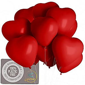 AFTERLOON Biodegradable Balloons Red 12 Inch Heart Shaped 24 Pack, Thickened Extra Strong Latex Helium Float, Proposal Marriage Love Valentines Day Wedding Bridal Globos De San Valentin Corazones