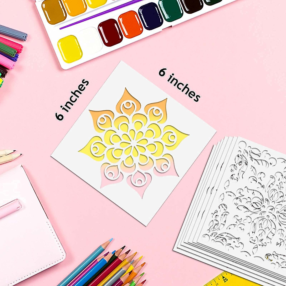 32 Pcs 6 x 6 inch Mandala Painting Stencils, Stencils for Painting on Wood, Rangoli Stencils, Art Supplies, Flower Stencils Painting Template for Floor Wall Tile Fabric Wood Stencils DIY Decor