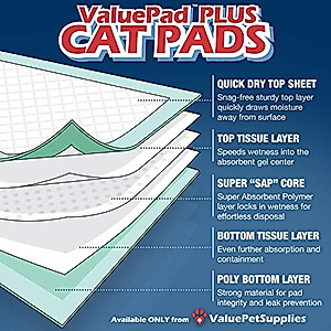 ValuePad Plus Cat Litter Pads, 16.9x11.4 Inch, Unscented, 100 Count - Breeze Compatible Refills - Refill for Tidy Cat Breeze Litter System, Quick-Dry, Super Absorbent Gel Cat Pads