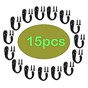 SOEAEODG 15 Pieces Wall Mounted Coat Hook Robe Hook Flat Black Towel Holder for Bathroom, Bathroom Accessories and 30Pieces Screws for Bath Kitchen Garage Single Coat Hanger (Black Color)