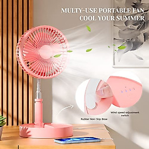 Foldable Table Floor Standing Fan, 7.8" Portable Standing Fan, 7200mAh USB Rechargeable Foldaway Desk Fan Portable Telescopic Pedestal Fan with Height Adjustable 4 Speeds, for Home Office Outdoors