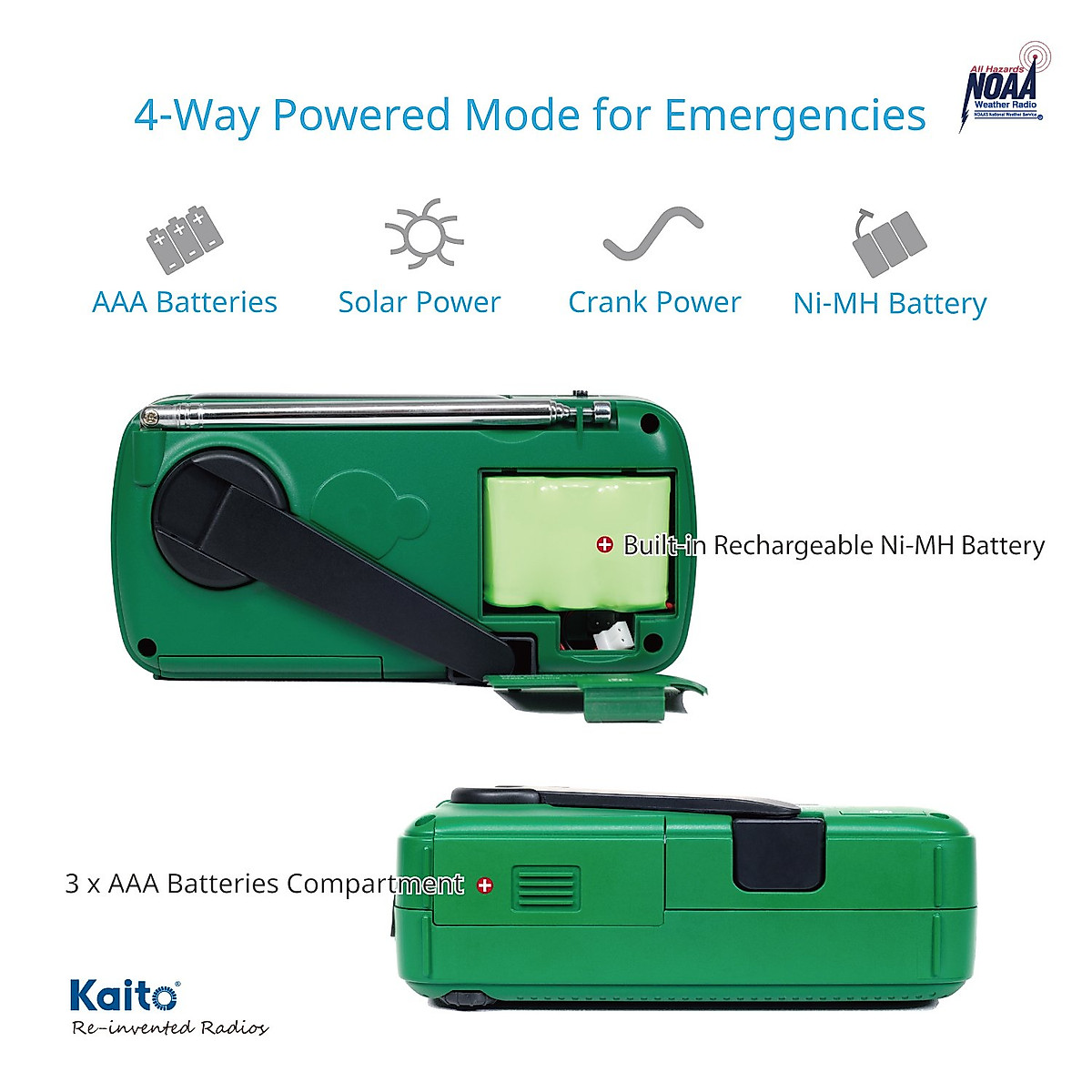 Kaito Best NOAA and SW Portable Solar/Hand Crank AM/FM, Shortwave & NOAA Weather Emergency Radio with USB Cell Phone Charger & LED Flashlight (Yellow)