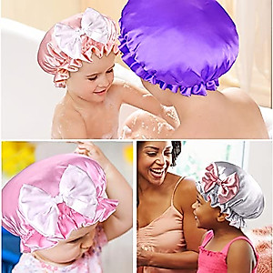 DANMY Kids Satin Bonnet Sleep Cap for Baby Infant Toddler Little Girls, Curly Hair Adjustable Silk Satin Cap for Children（Gray/Dark pink-2pcs）