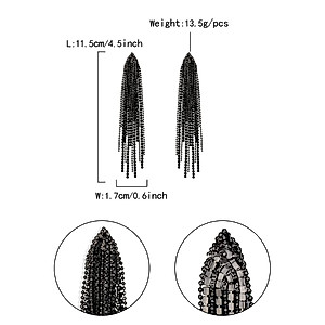 Flyonce Sparkly Rhinestone Chandelier Earrings, Crystal Statement Tassel Long Dangle Earrings fo Women s Black