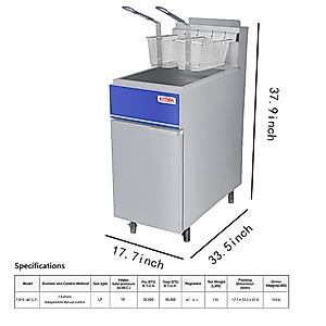 KITMA Commercial Deep Fryer Propane - 40lb Deep Fryer - Liquid Propane 3 Burners Floor Fryers with 2 Fryer Baskets, 90,000 BTU