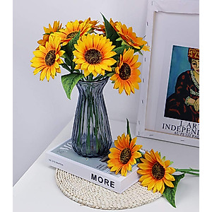 Olrla Artificial Sunflowers with Stems,10pcs Faux Silk Sunflower Bulk for Wedding Bouquet Floral Arrangement Table Centerpieces Home Office Garden Decoration