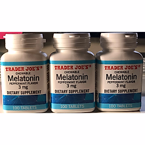Trader Joe's 3 Pack Chewable Melatonin Peppermint Flavor 3MG, 100 Tablets