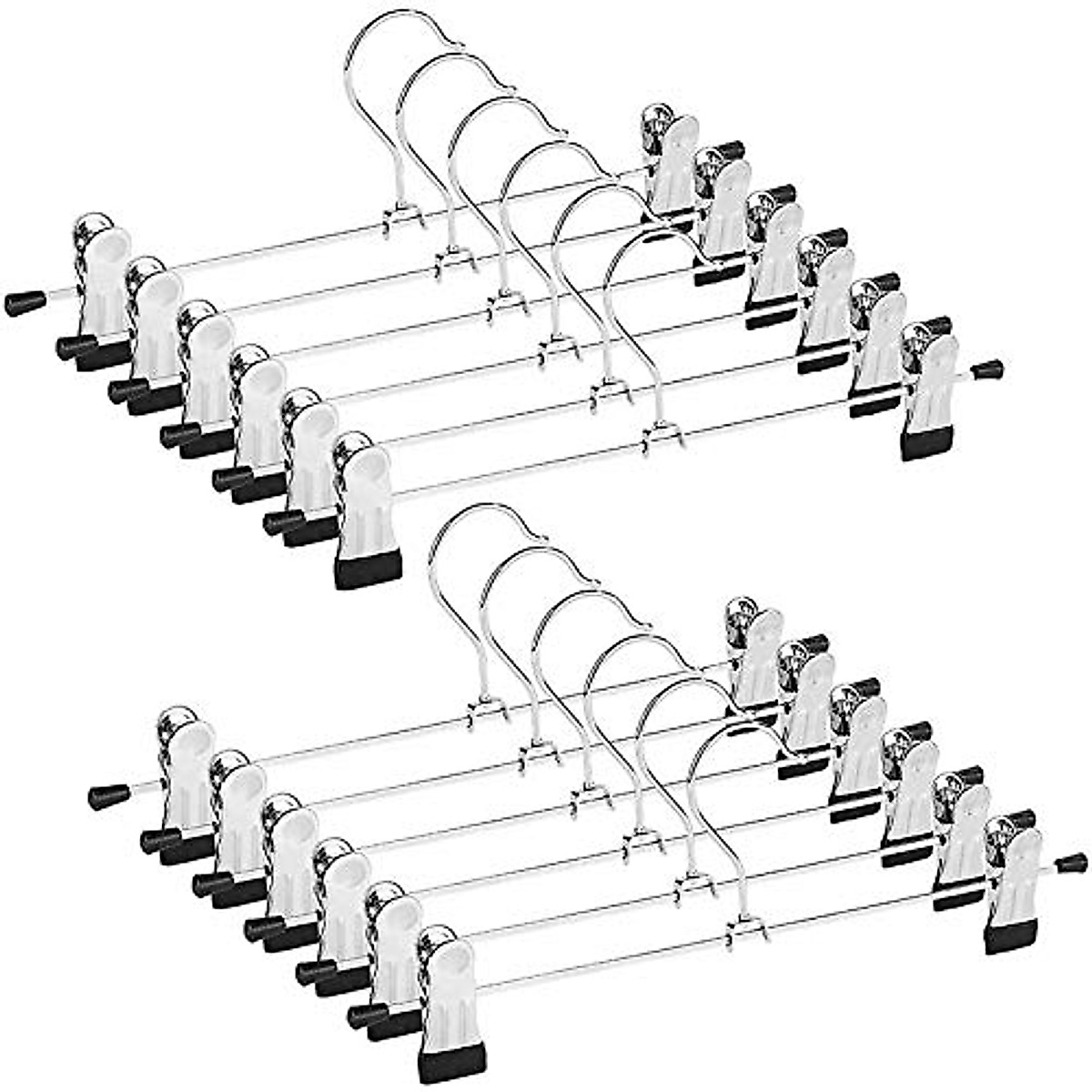 Opuss Metal Pants Shorts Hangers, Heavy Duty Kids Skirt Hangers with 2 Adjustable Non Slip Clips, Ultra Thin Space Saving 360 Degree Swivel Hook Stainless Steel Hanger 12 Pack