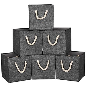HSDT 10.5 Inch Storage Boxes Fabric Cube Storage Bins Foldable Storage Basket Grey Storage Cube Inserts with Handles Collapsible Orgnizing Bins for Storage Cubes Organizer,Package of 6, Q-ST-60-6
