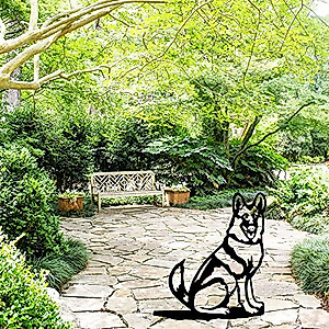 YO-yiHHG Adorable Dog Stake Decoration Yard Garden Outdoor Metal Art Dog Silhouette Decoration Steel Dogs Statue Adorable Ornament Gift (German Shepherd)