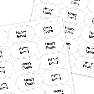 60pcs Stick on Name Labels Personalized for Clothing, School Bags, Bottles & More - Laundry Safe Adhesive Precut 1”x0.5” Custom Tags for Nursing Home, Day Care & Outdoor Camp Activities