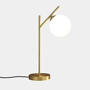 Fulesi Globe Table Lamp with Milky White Glass Globe Shade - Contemporary Brass Metal Bedside Lamp for Bedroom, Living Room, Study Room (H19.2)