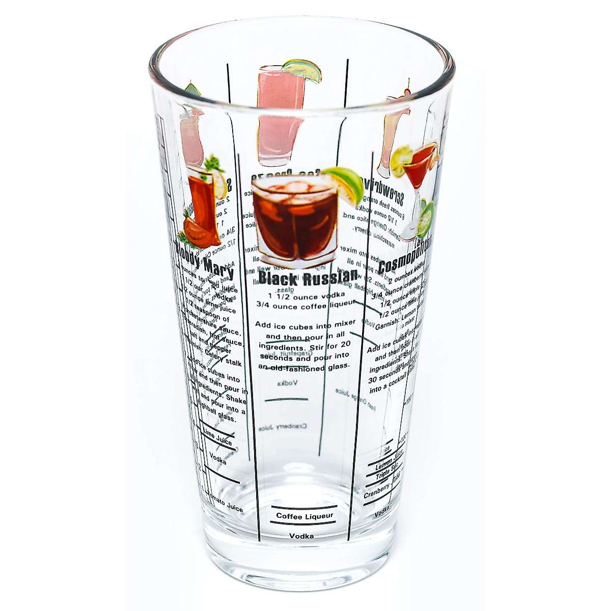 14 oz Recipe Glass Cocktail Shaker With Strainer Top - Includes 6 Cocktail Drink Recipes (Vodka Theme)