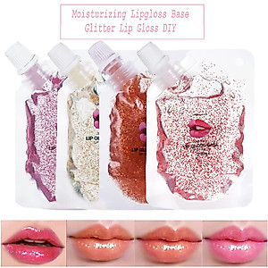 Sumeitang 4 Color Glitter Lip Gloss Base Kit, Moisturize Lip Gloss Base Oil Material Lip Makeup Primers for DIY Handmade Making Lip Balms and Lipgloss Set(4 Pack x 20ML)
