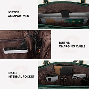 LOVEVOOK Laptop Bag for Women, Fashion Computer Tote Bag Large Capacity Handbag, Leather Shoulder Bag Purse Set, Professional Business Work Briefcase for Office Lady, 2PCs, 15.6-Inch, Deepgreen