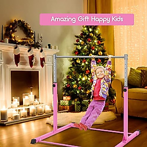 Safly Fun Gymnastics Bar for Kids Ages 3-15 for Home - Steady Steel Construction, Anti-Slip, Easy to Assemble, 3' to 5' Adjustable Height