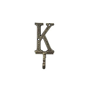 Handcrafted Nautical Decor Rustic Gold Cast Iron Letter K Alphabet Wall Hook 6"