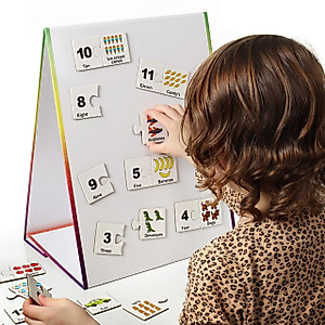 Abesons Kids Self-Standing Double-Sided Tabletop Magnetic Easel Dry Erase White Board. Includes 8 Dry Erase Markers + Educational Magnetic Numbers Puzzle (Easel + Puzzle)