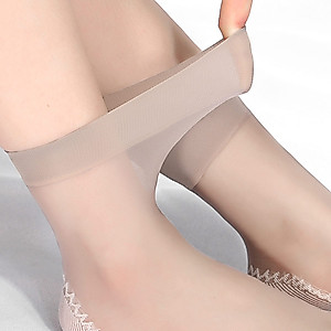 TeenFighter 10 Pairs Silky Nylon soft & breathable Ankle Socks for Girls, Cotton Sole Thin Elastic Socks for Women