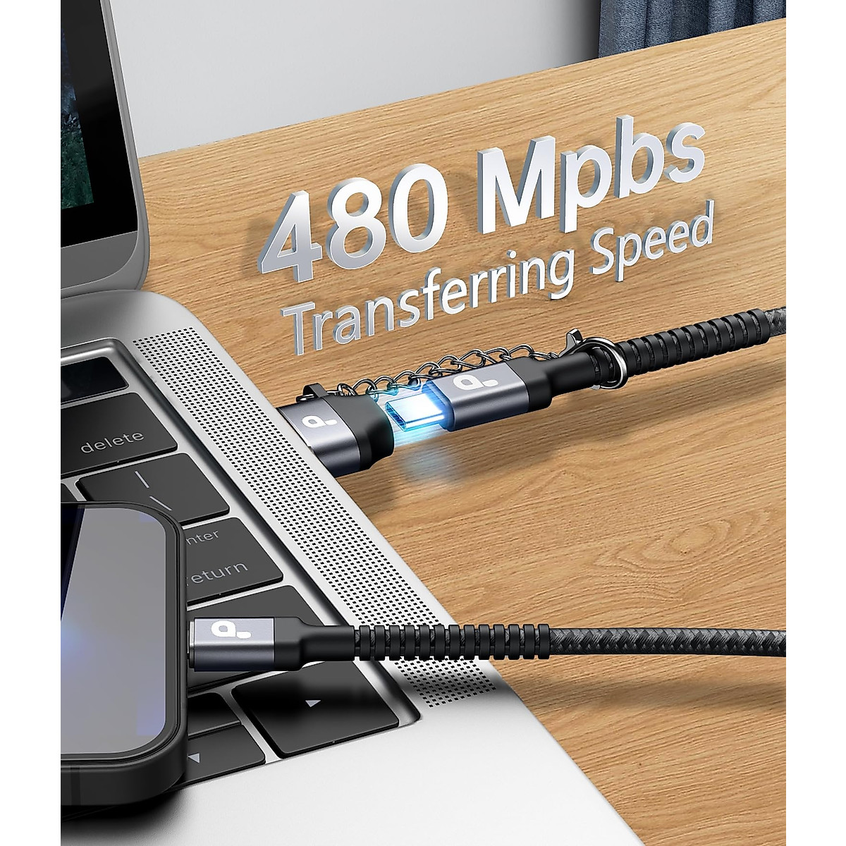 USB Type C to Lightning Cable Fast Charging, [Apple MFi Certified] 2Pack 6ft iPhone Charger Cable Compatible with iPhone 14/13/12/11 Pro Max and USB C Female to USB A Male Adapter with Keychain