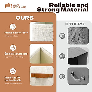 13"x13" Cube Boxes, Cube Storage Bins with Handles for Closet,Foldable Linen Storage Bins with Handles for Clothes, Yarns, Towels, Blankets,Toys, Beige, 4 Pack