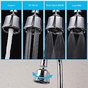 iFealClear Sink Faucet Aerator with Metal Ball Joint, 360° Swivel Faucet Sprayer Head, Big Angle Kitchen Sink Faucet Head, 55/64-27UNS Brass Female Thread, 4 Spray Modes, Extra Adapters, Chrome