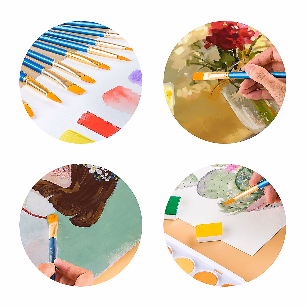 Elisel Paint Brush Set, 10 pcs Nylon Hair Art Paint Brushes for Acrylic Painting for Acrylic Oil Watercolor, Face Nail Art, Miniature Detailing and Rock Painting (Blue)